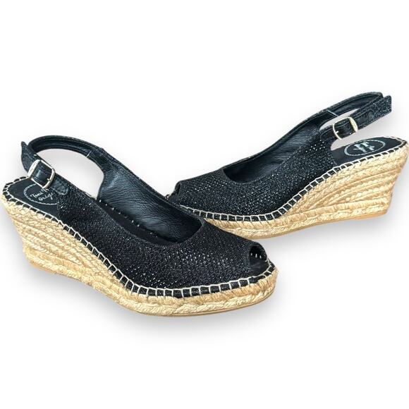 Toni Pons | Shoes | Toni Pons Black Sparkle Espadrille Wedge Heel ...